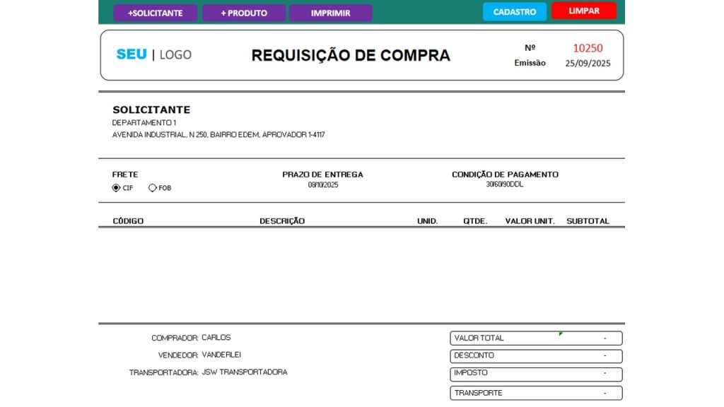 Planilha de Requisição de Material de Compra | Clube das Planilhas